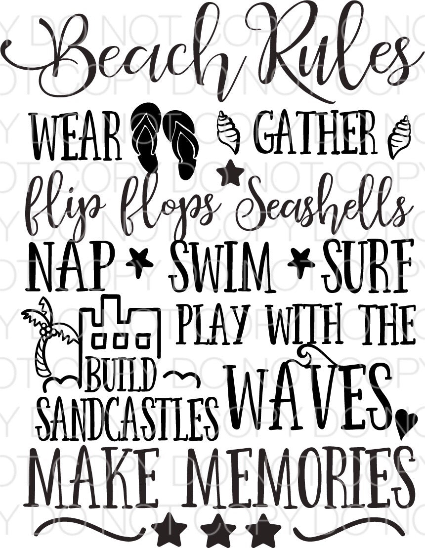 Beach Rules Transfer Sheet – Pretty Lil Things PLT Wholesale