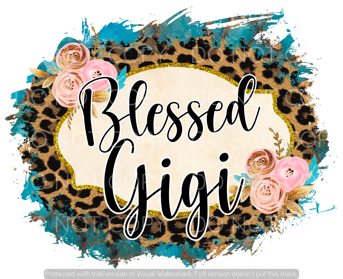 Blessed Gigi Leopard and Blue Background - HTV Transfer – Pretty Lil ...