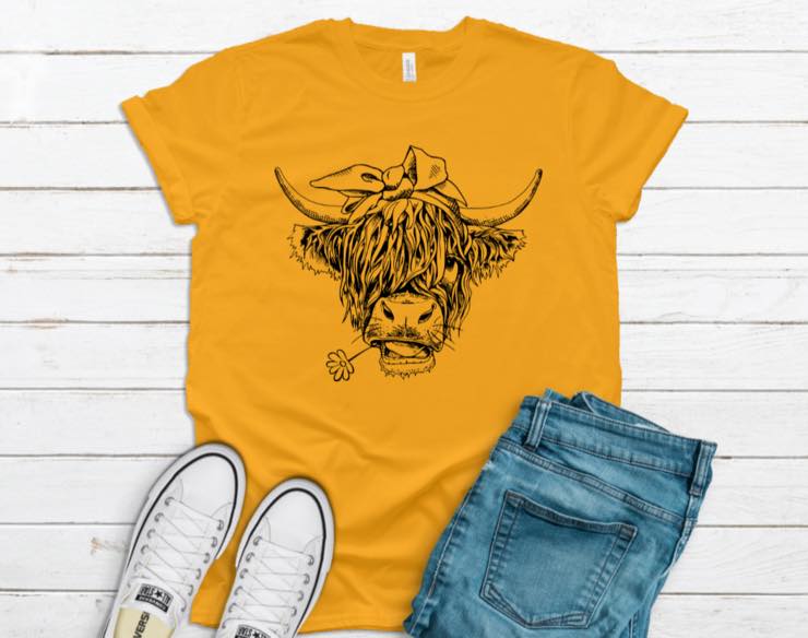 SP195-Highland Cow with Flower (Youth) Screenprint Transfer - Rough De ...