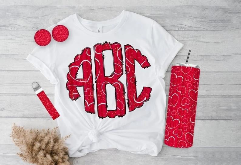 Custom Valentine Heart Outline Monogram Transfer Sheet – Pretty Lil ...