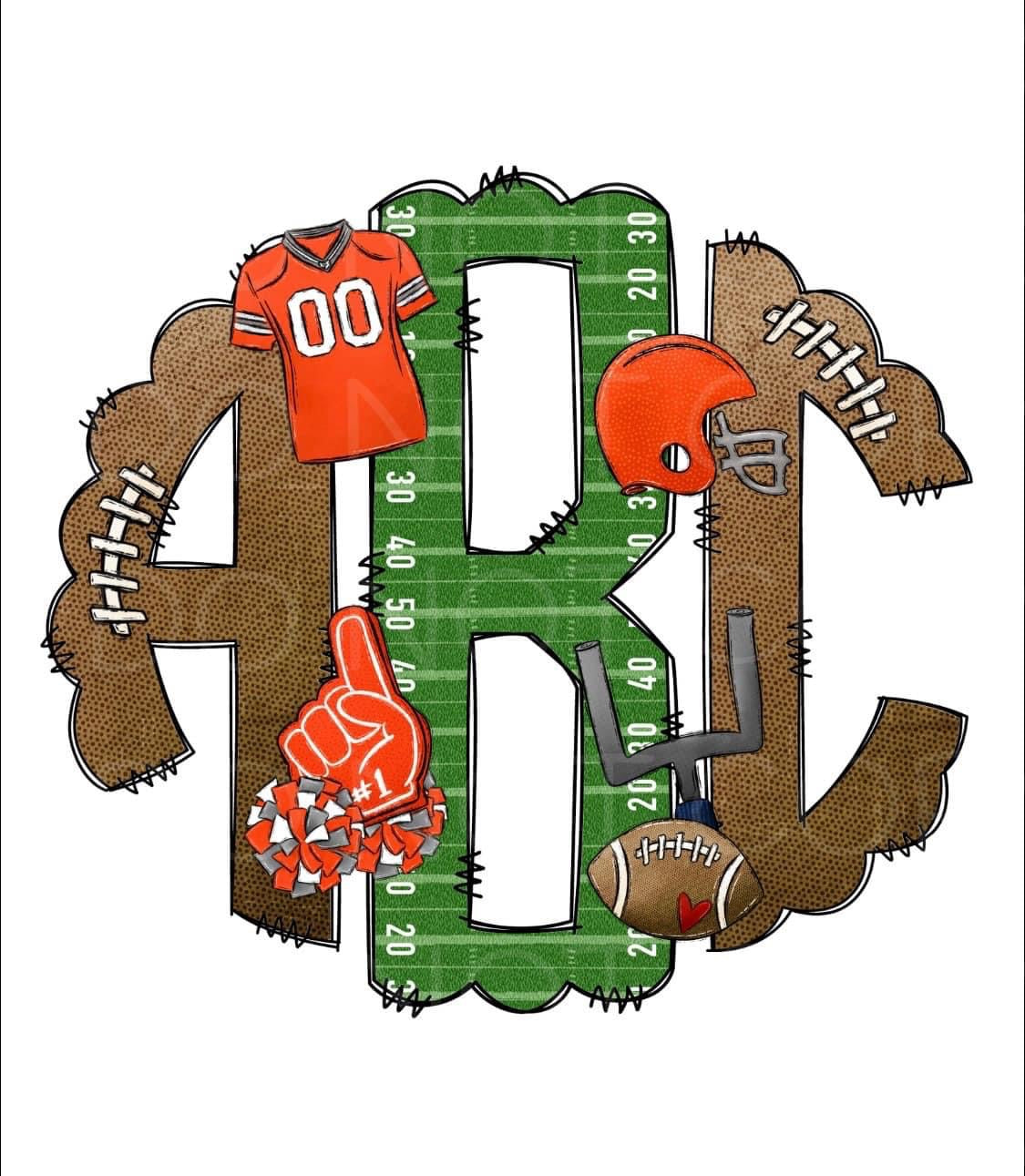 Custom Football Orange Monogram Transfer Sheet – Pretty Lil Things PLT ...